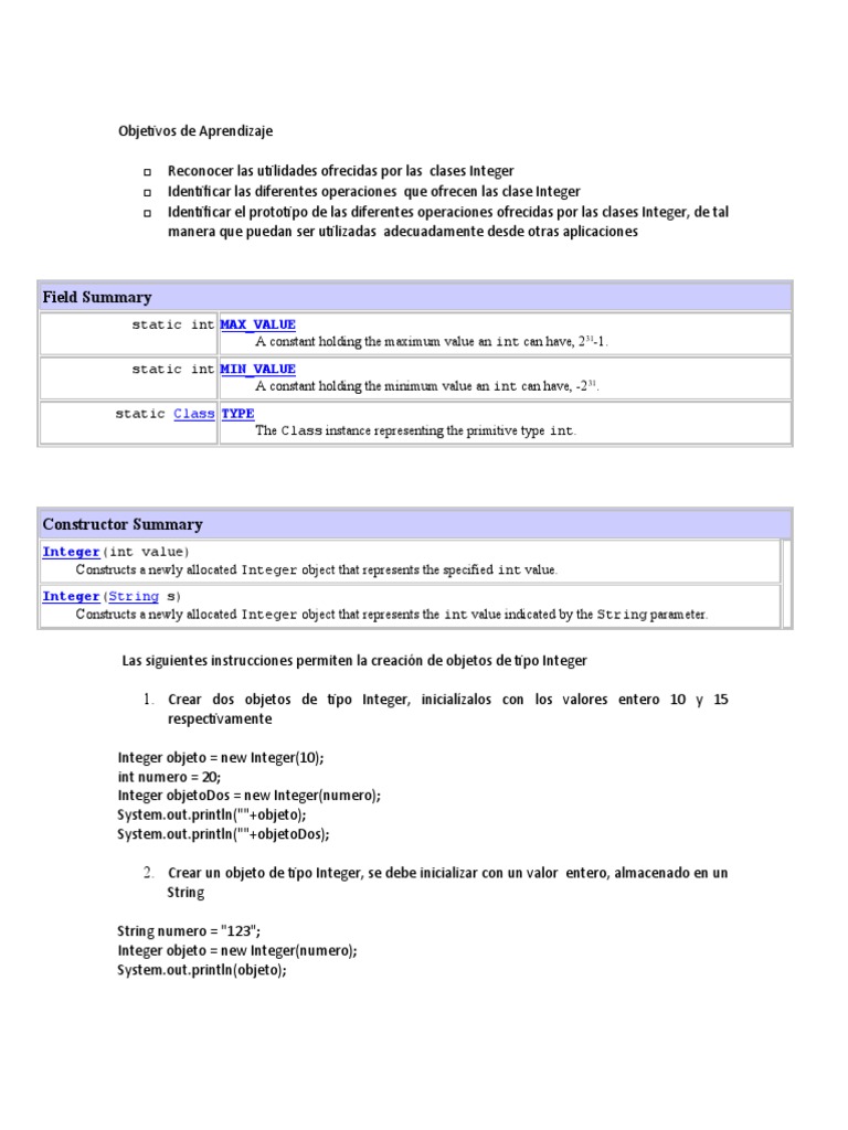 Utilidades de Java Clase Integer | PDF | Formalismo (deductivo) | Programación de computadoras