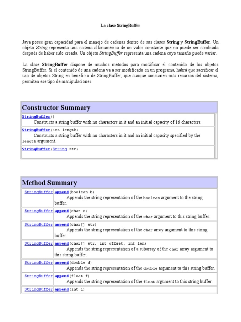Utilidades de Java Clase StringBuffer | Download Free PDF | String ... Utilidades de Java Clase StringBuffer | Download Free PDF | String ...