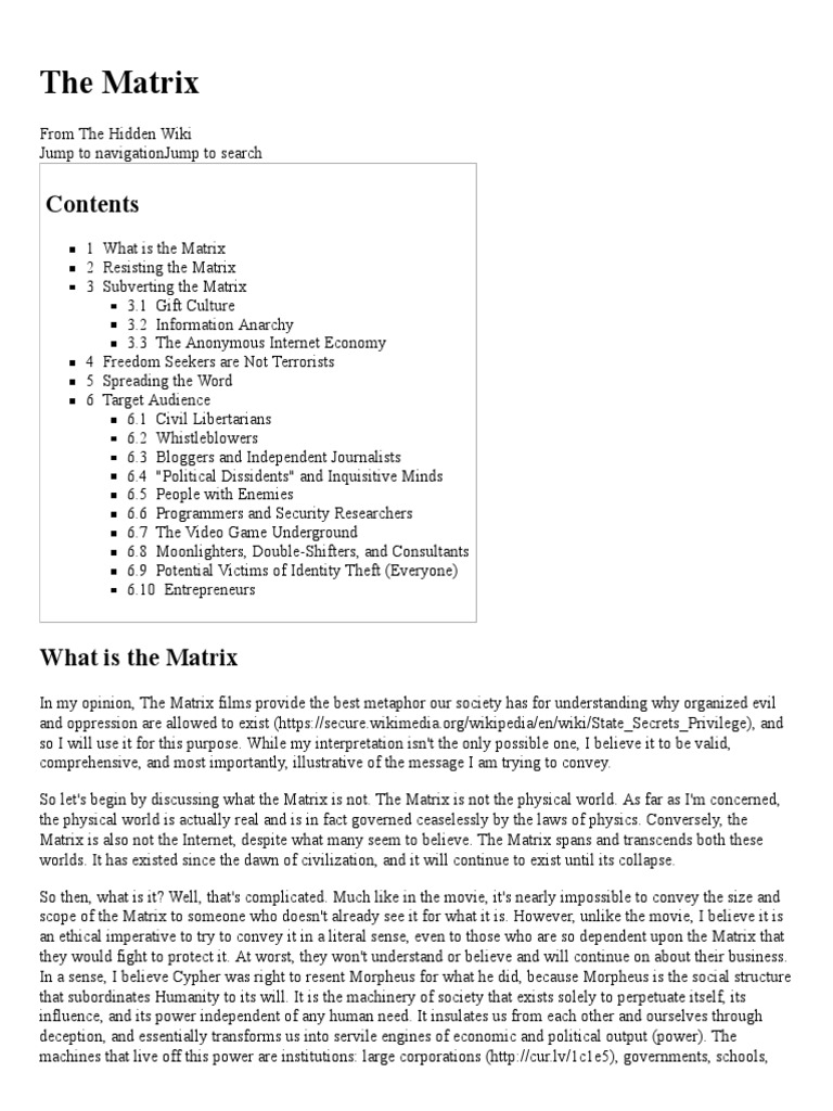 The Matrix The Hidden Wiki Pdf Pdf Utilitarianism Anonymity