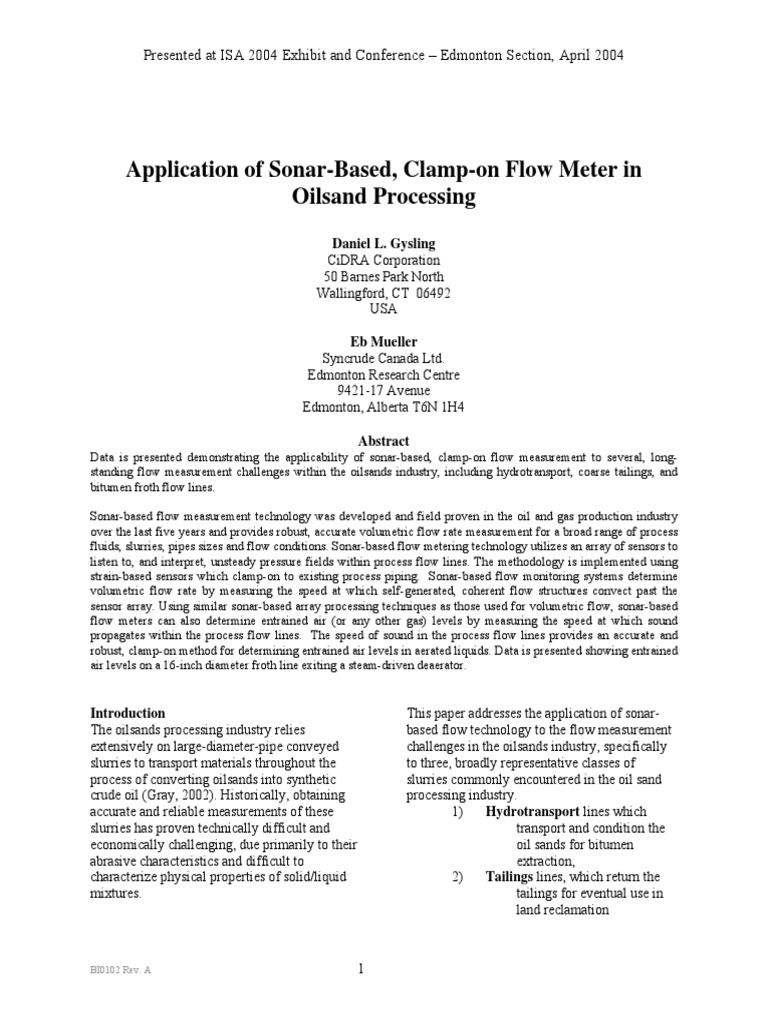 Application of Sonar-Based, Clamp-On Flow Meter in Oilsand Processing ...