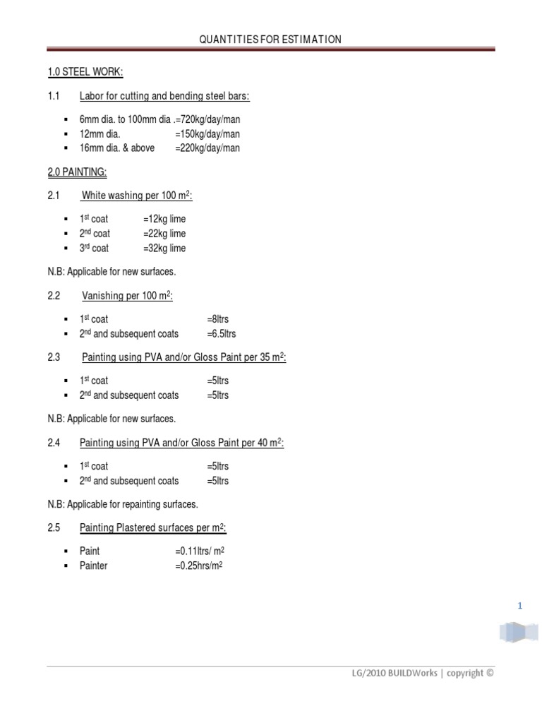 Quantities For Estimation | PDF | Mortar (Masonry) | Brick