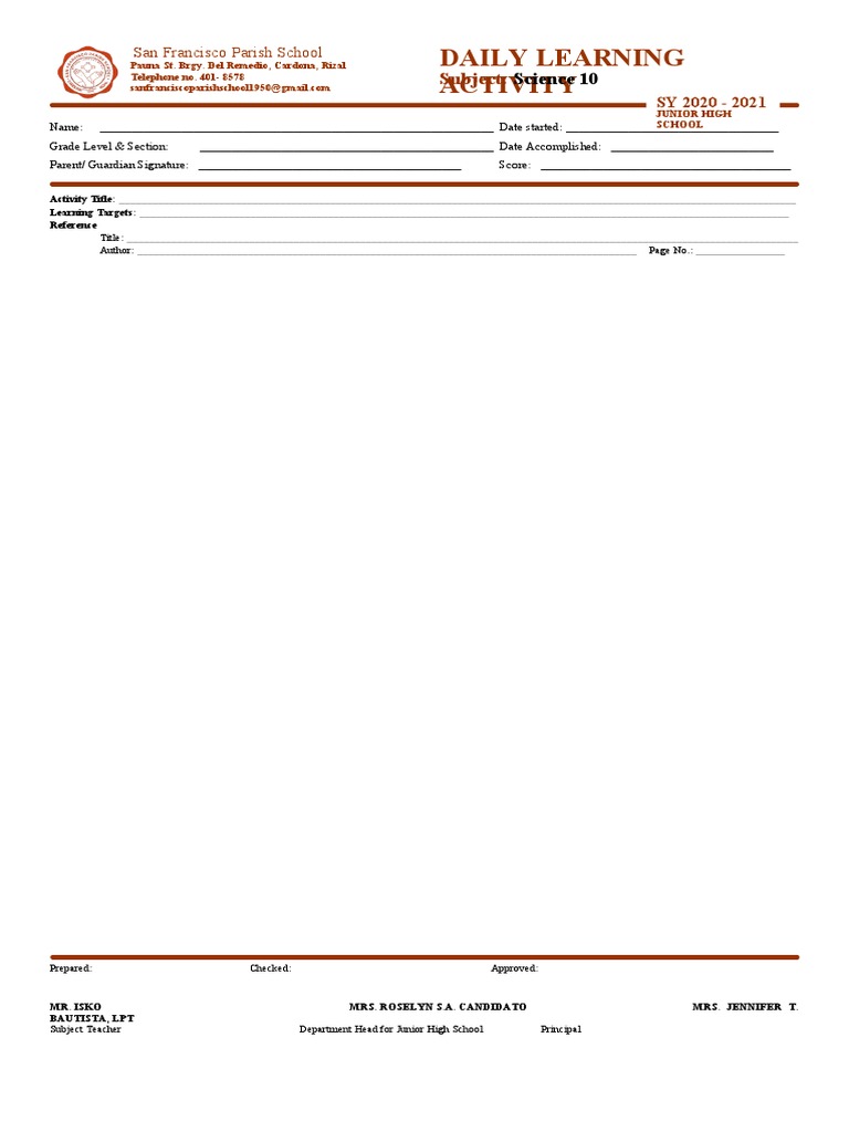 Daily Learning Activity - JHS | PDF