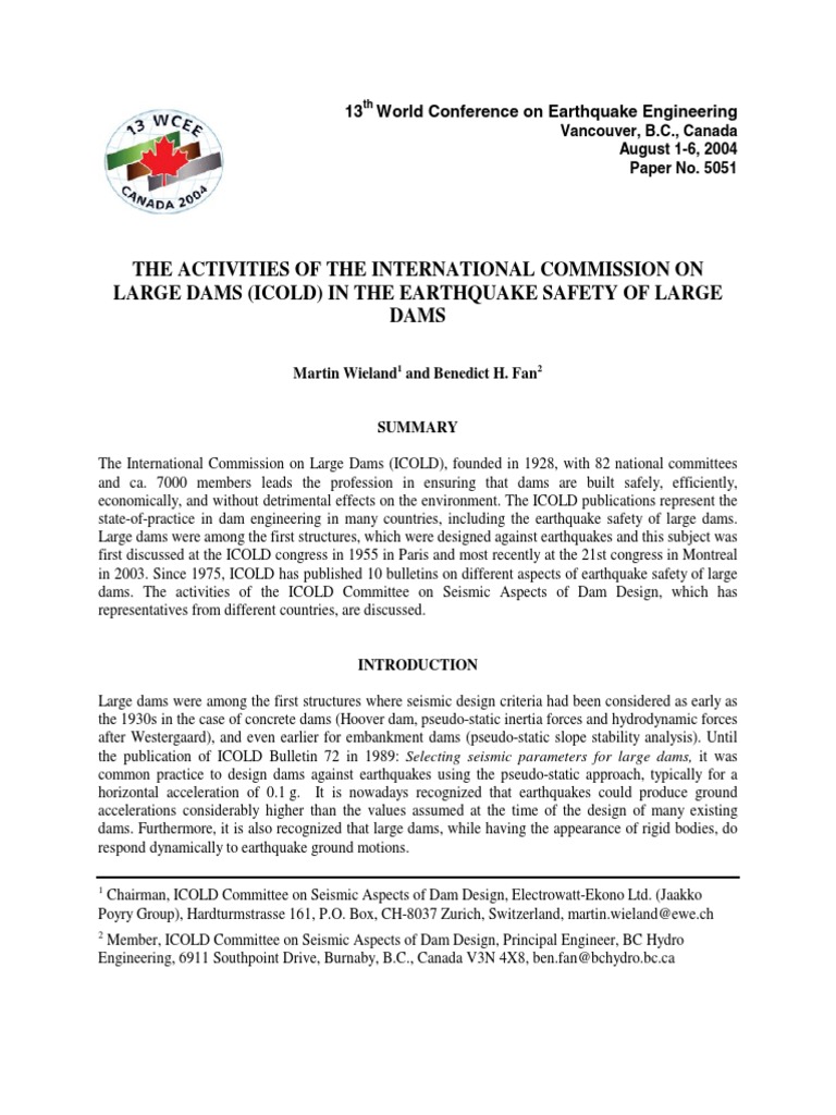 ICOLD's Earthquake Safety Initiatives | PDF | Dam | Seismology