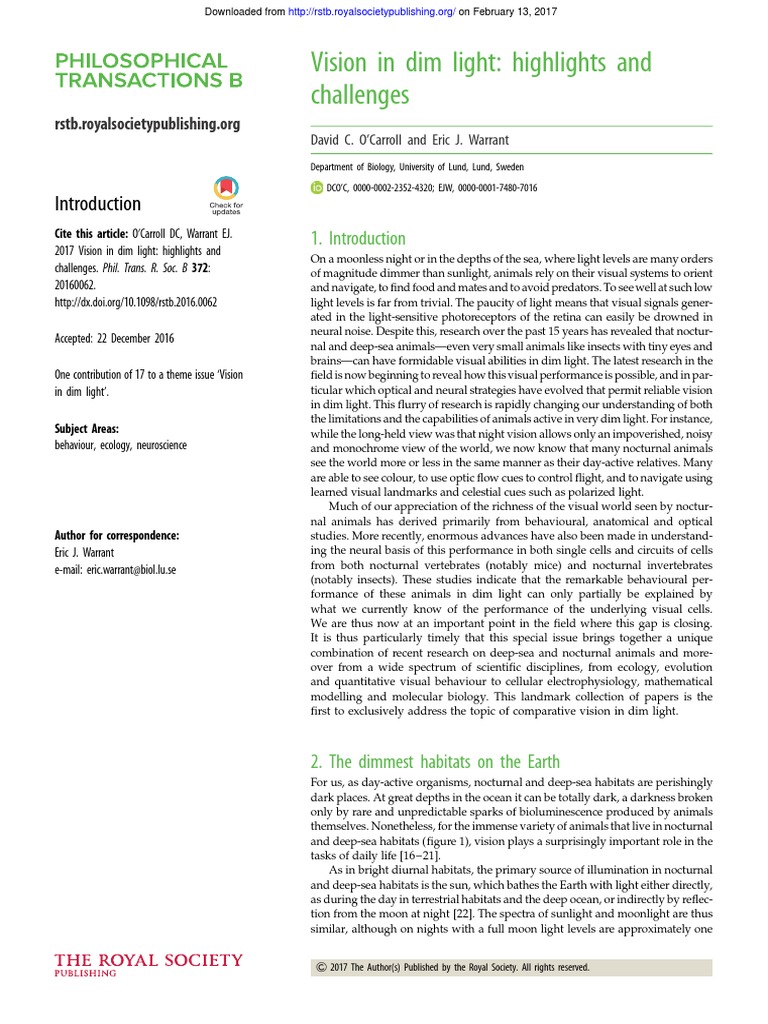 Vision in Dim Light: Highlights and Challenges: David C. O'Carroll and ...