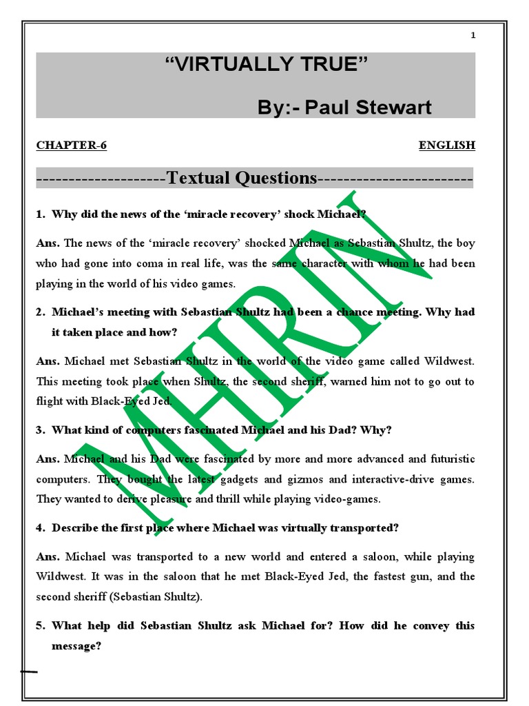"Virtually True" By:-Paul Stewart: - Textual Questions | PDF ...