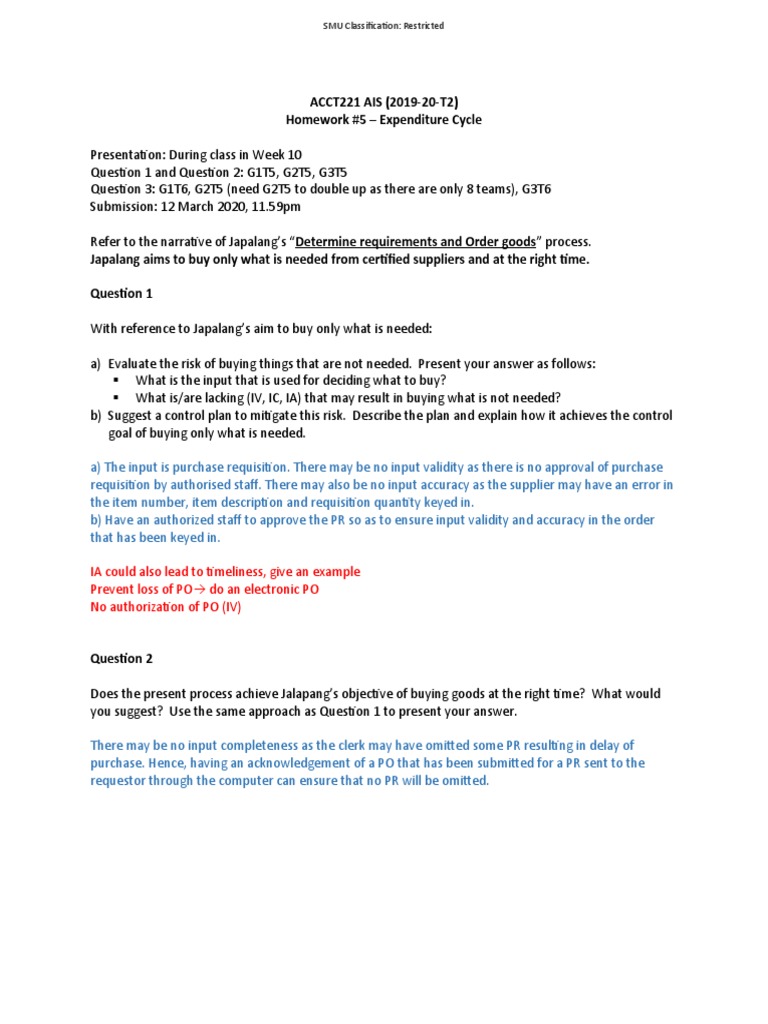 ACCT221 AIS (2019-20-T2) Homework #5 - Expenditure Cycle | PDF | Computing | Business
