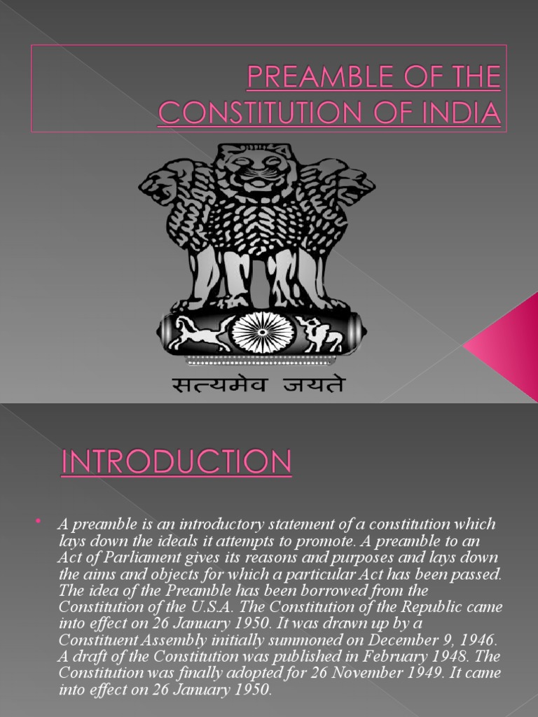 Preamble of The Constitution of India | PDF | Policy | Political Theories