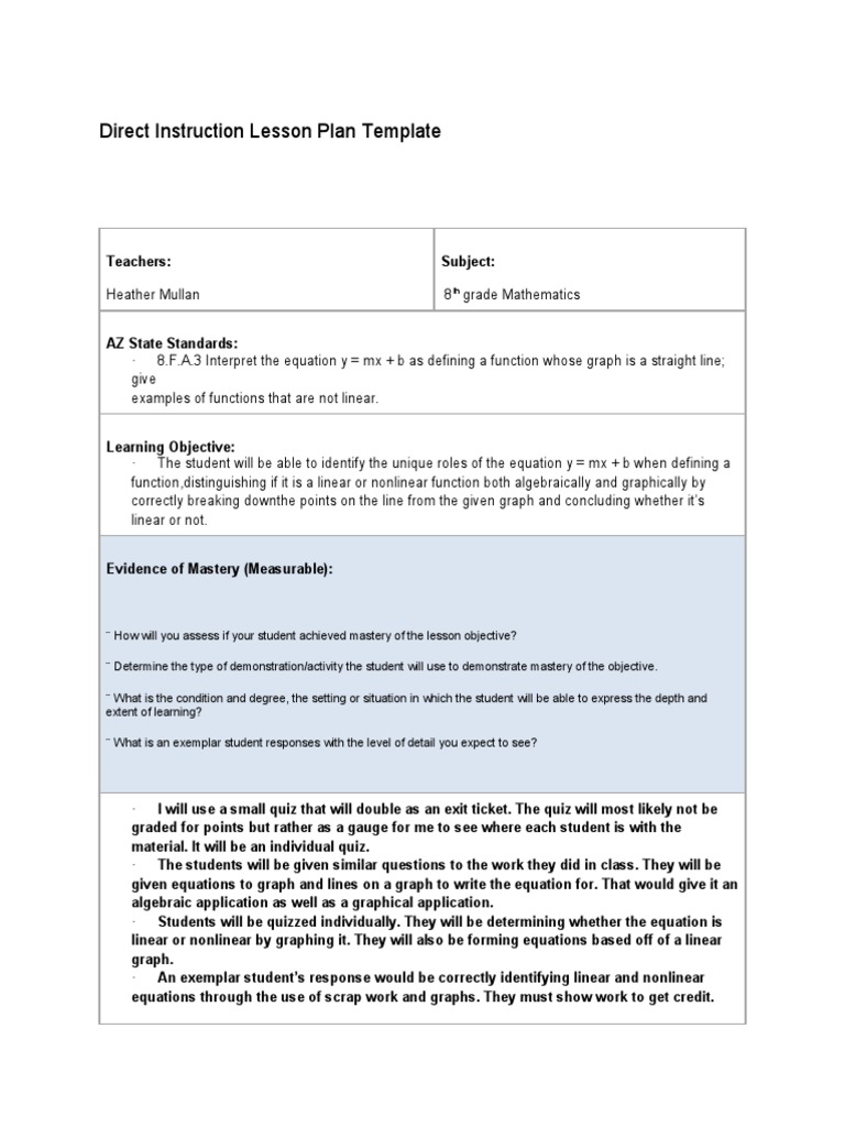 Direct Instruction Lesson Plan | PDF | Question | Function (Mathematics)