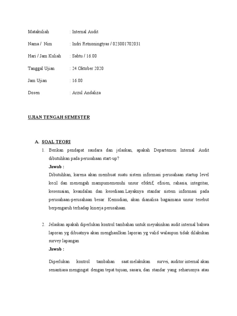 Uts Internal Audit - Indri Etnoningtyas - 023001702031 | PDF