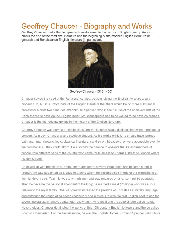 Geoffrey Chaucer - Biography and Works | PDF | Geoffrey Chaucer | Poetry