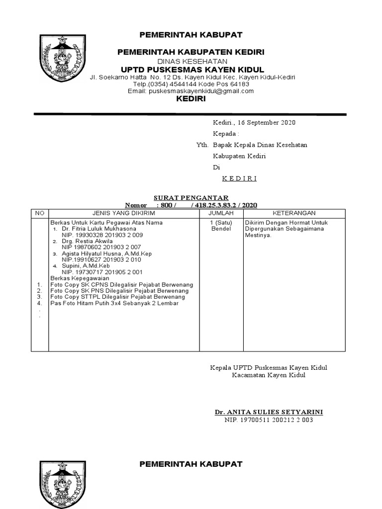 SURAT PENGANTAR Karpeg Dan Karsu | PDF