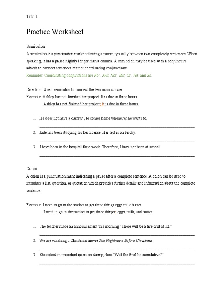 Punctuation Practice: Semicolons & Colons | PDF | Comma | Punctuation