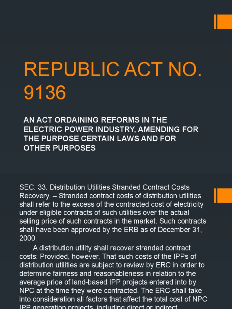 Republic Act No. 9136 | PDF | Energy Development | Kilowatt Hour