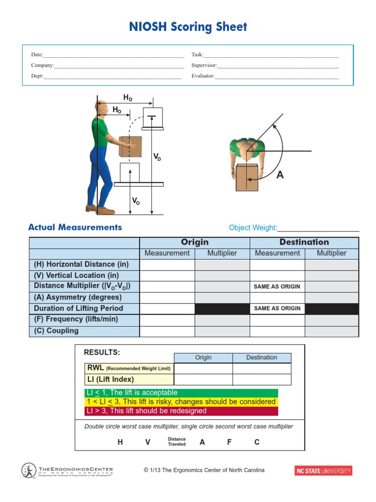NIOSH Scoring Sheet: Actual Measurements | PDF | Nature