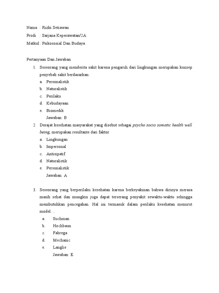 Rizki Setiawan - Soal Dan Jawaban-Psikososial Dan Budaya - Modul 13 | PDF
