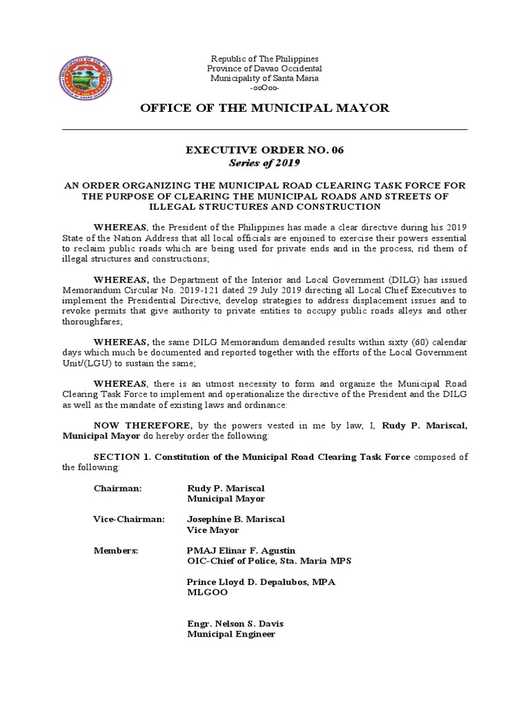 Municipal Road Clearing Task Force Order | PDF | Government | Public Sphere