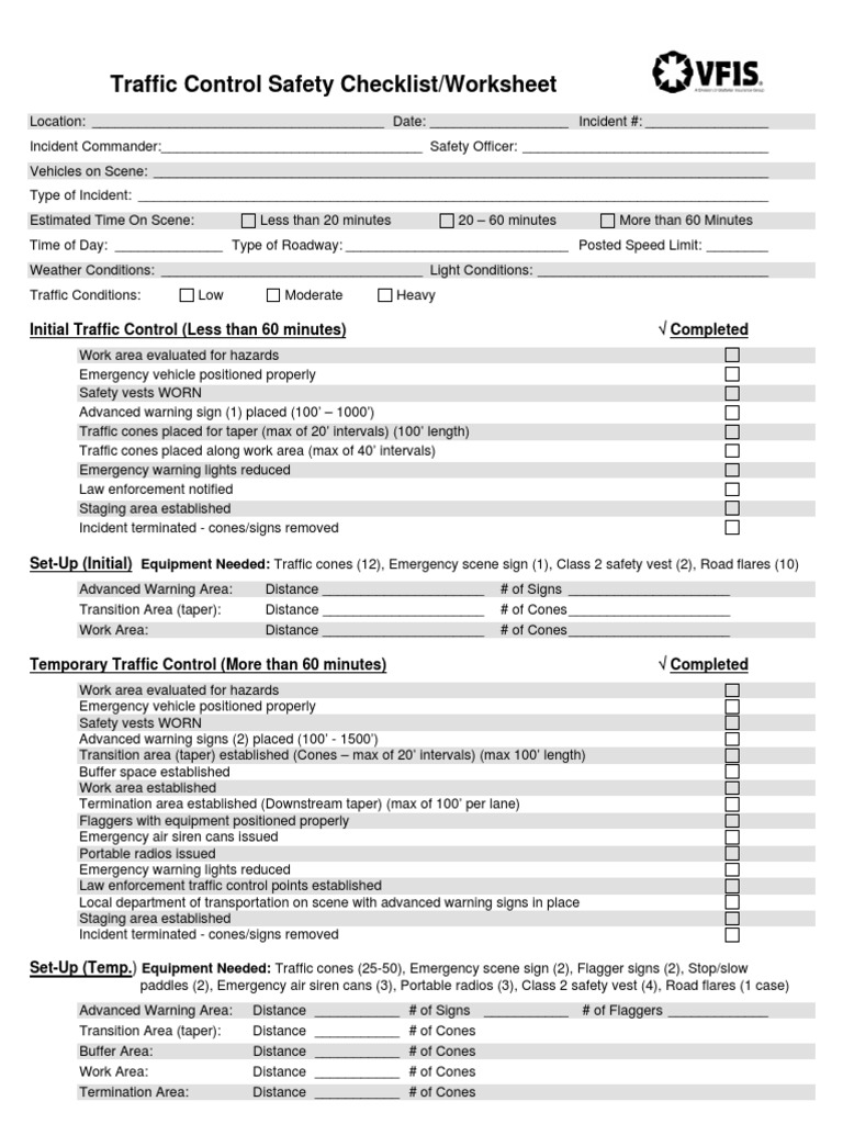 Traffic Control Safety Checklist/Worksheet | PDF | Traffic | Lane