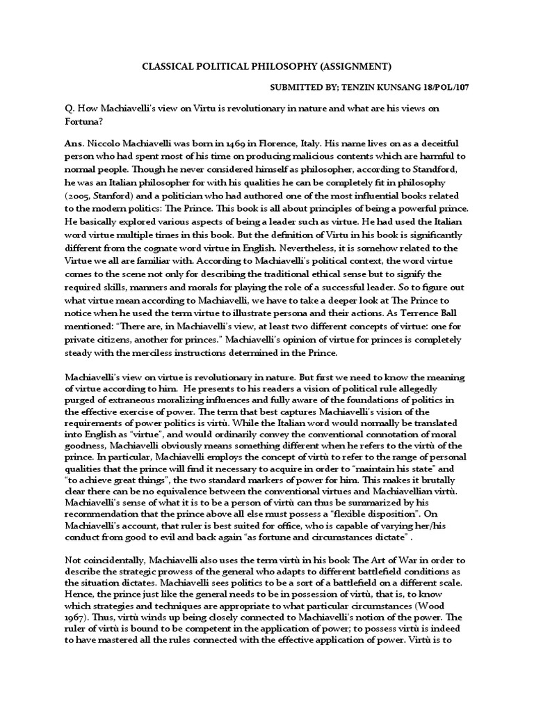 Classical Political Philosophy (Assignment) : Submitted by Tenzin ...