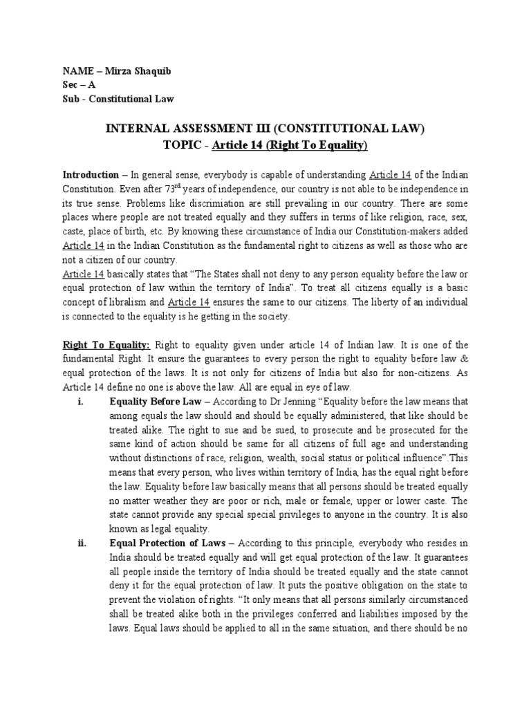Constitutional Law Assessment | PDF | Rule Of Law | Equal Protection Clause