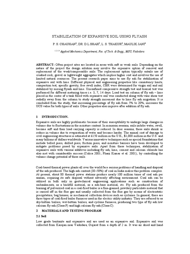 Stabilization of Expansive Soil Using Fly Ash | PDF | Fly Ash | Soil