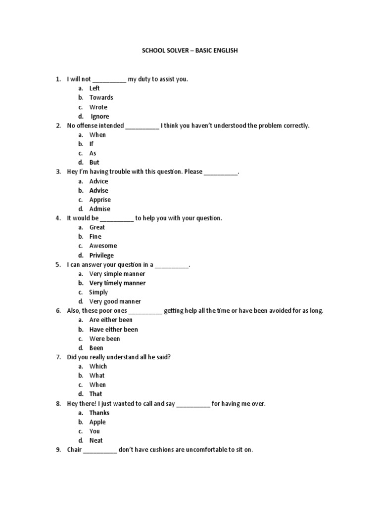 School Solver - Basic English | PDF