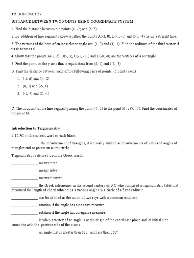 Distance Between Two Points Using Coordinate System | PDF | Angle ...