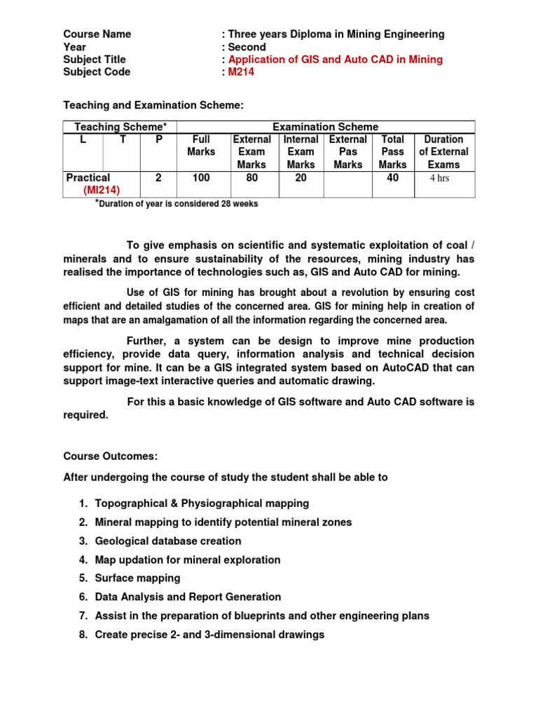 Application of GIS and Auto CAD in Mining M214: Duration of Year Is ...