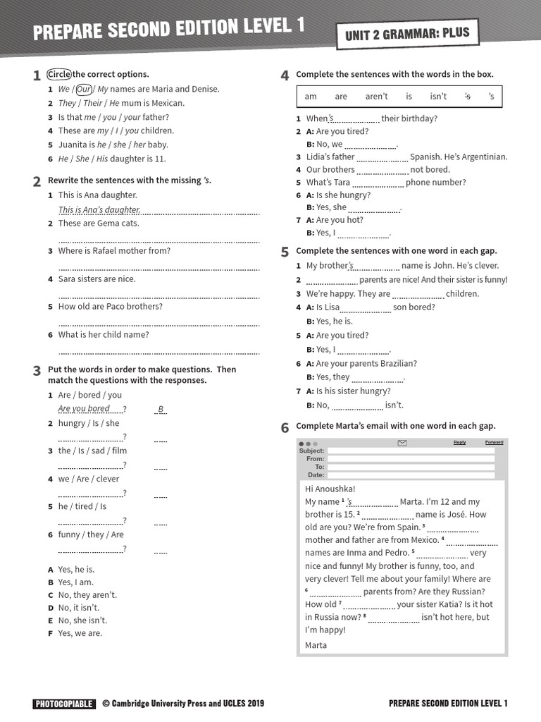 Prepare Second Edition Level 1: Unit 2 Grammar: Plus | PDF | Childhood ...