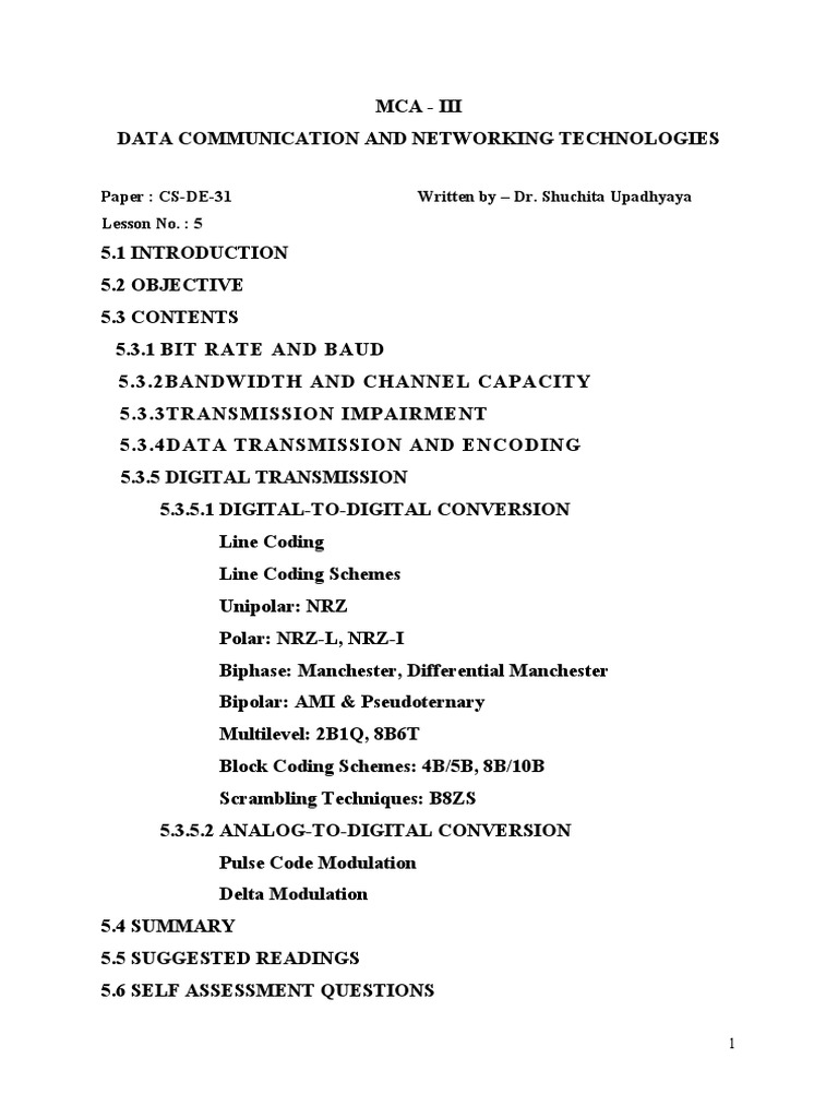Paper Cs De 31 Written By Dr Shuchita Upadhyaya Lesson No 5 Pdf Bit Rate Data