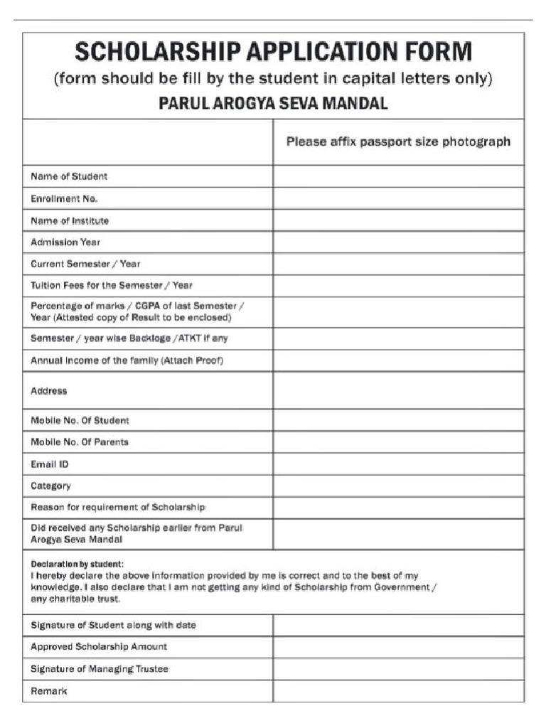 Parul Arogya Scholership Form | PDF