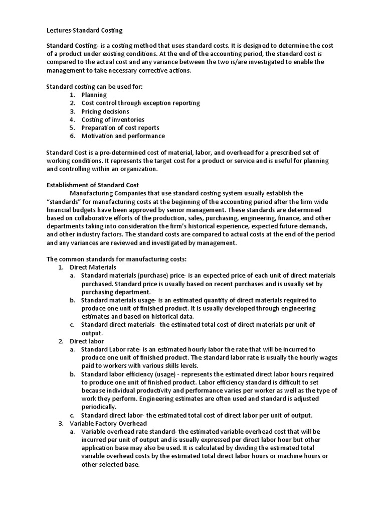 Understanding Standard Costing Methods | PDF | Labour Economics | Cost