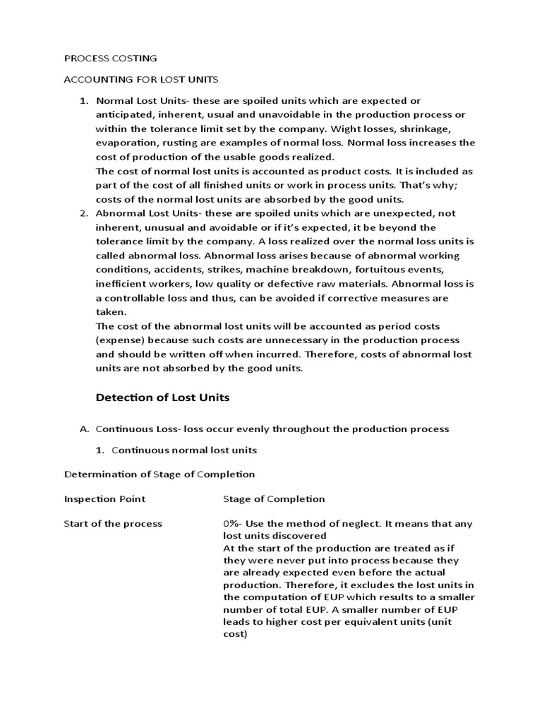 Accounting for Lost Units in Process Costing | PDF | Cost | Business