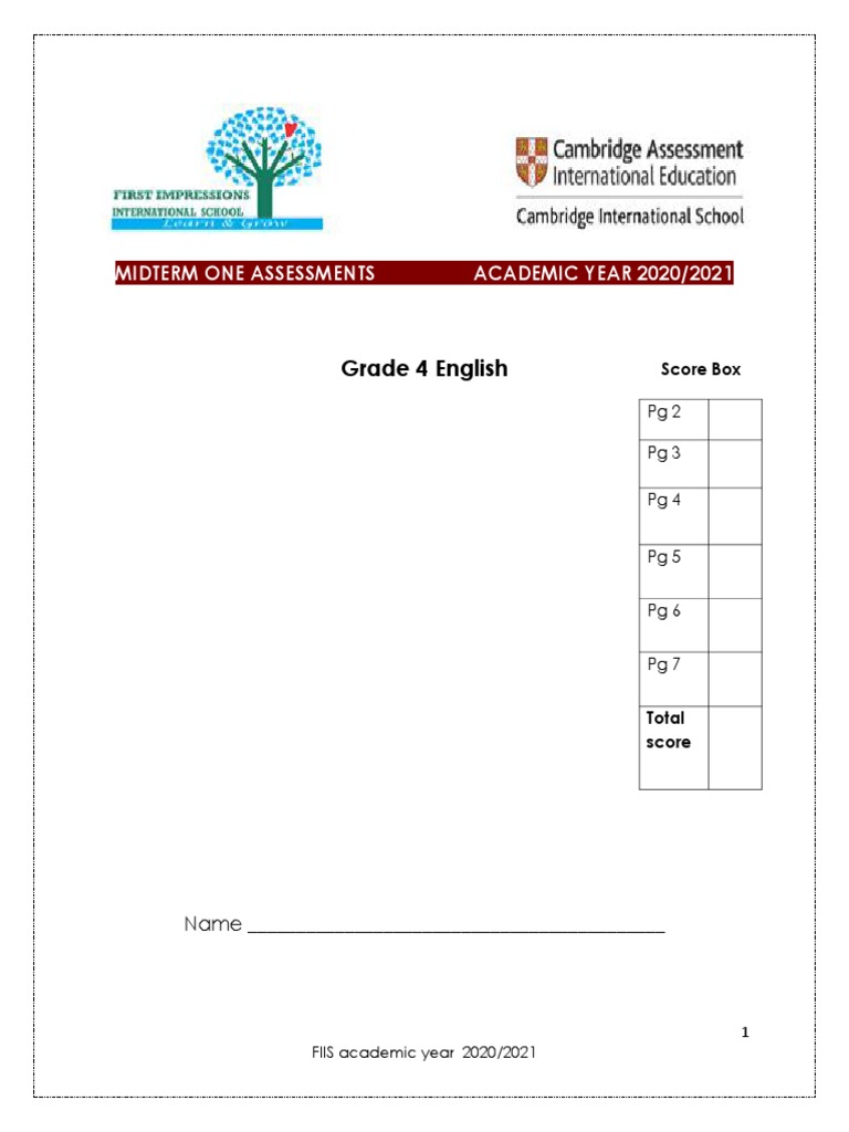 Grade 4 English Midterm Assessment 2021 | PDF | Syntax | Linguistics