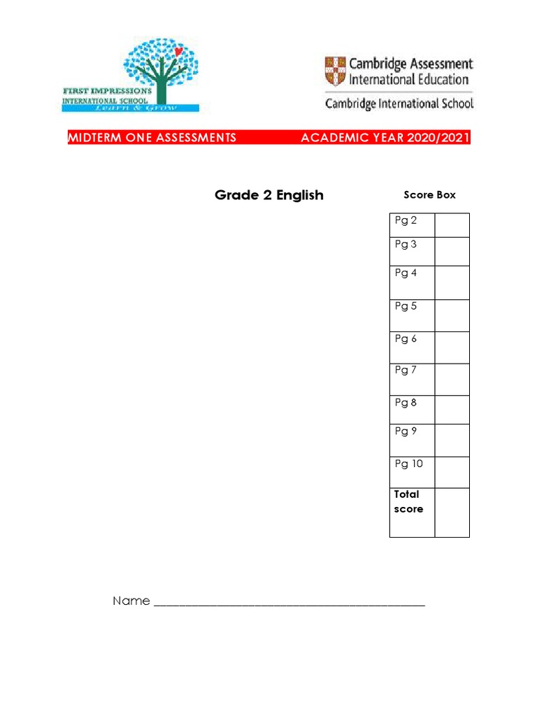 Grade 2 English Midterm Assessment Scores | PDF