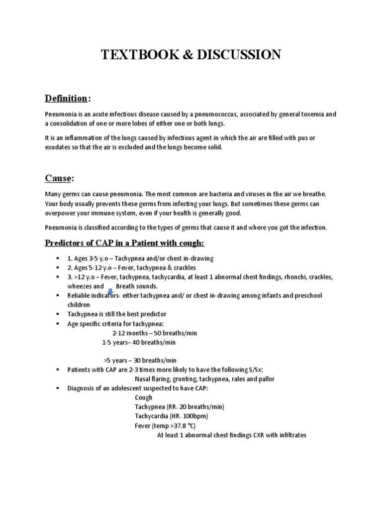 Textbook & Discussion: Definition | PDF | Pneumonia | Cough