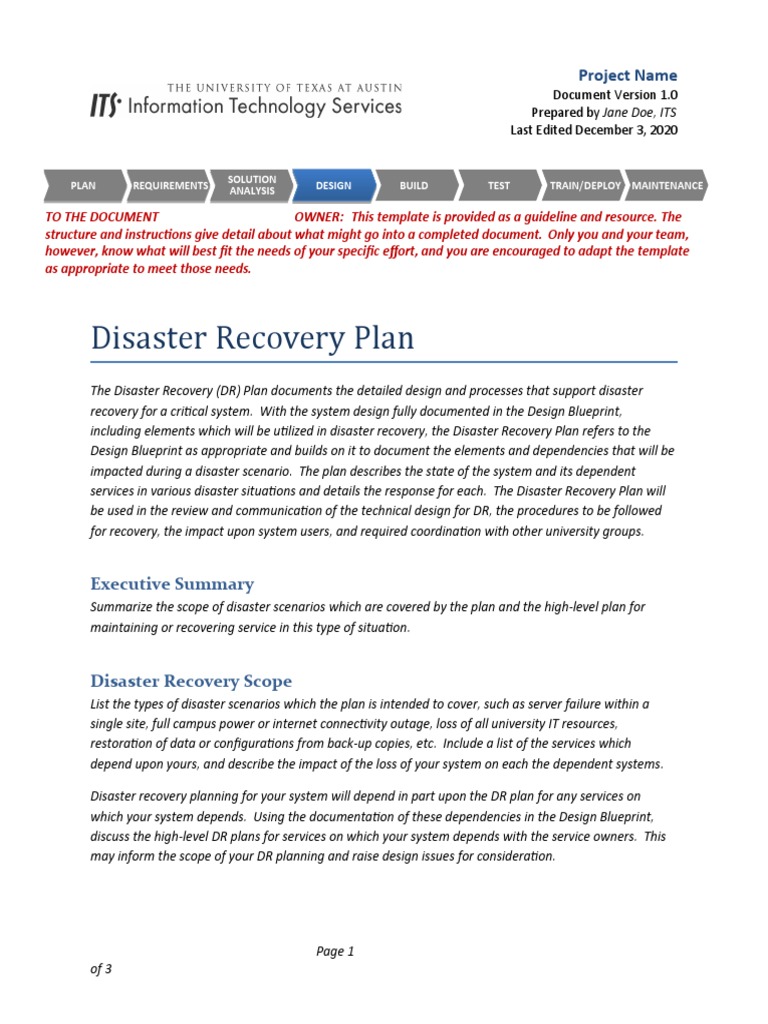 Disaster Recovery Plan: Project Name | PDF | Disaster Recovery ...
