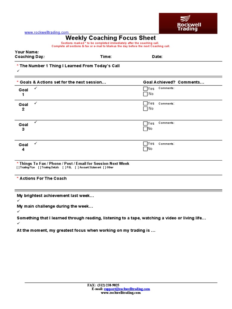 Weekly Coaching Focus Sheet: Yes No Yes No | PDF