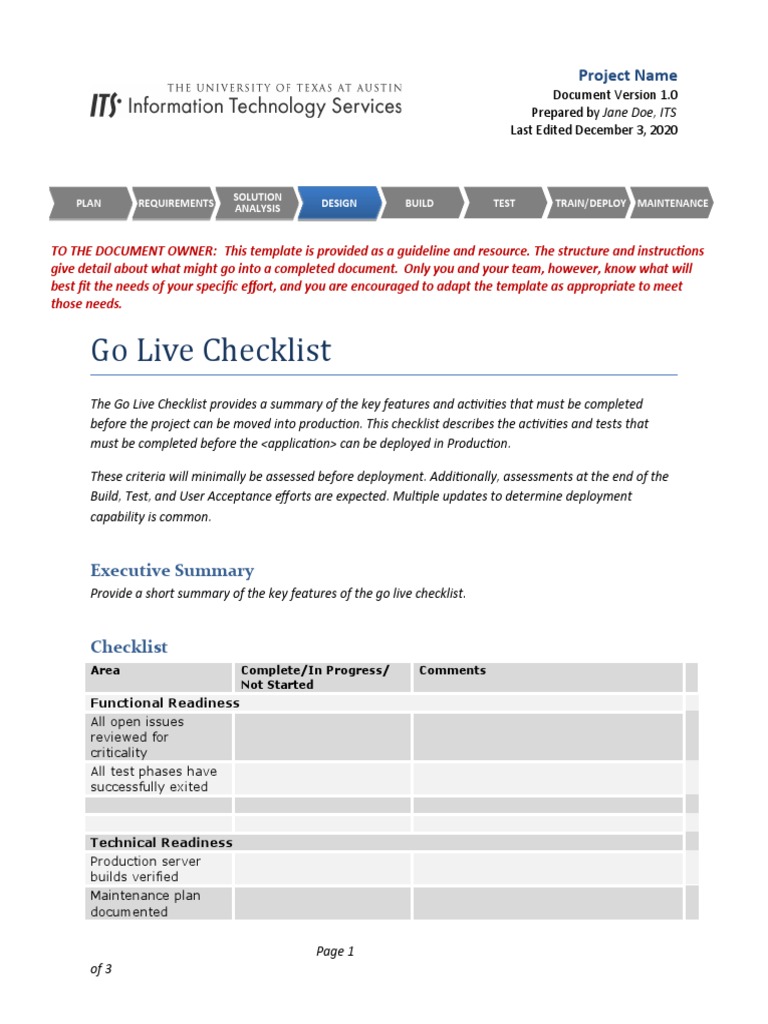 Go Live Checklist: Project Name | PDF | Computing | Software