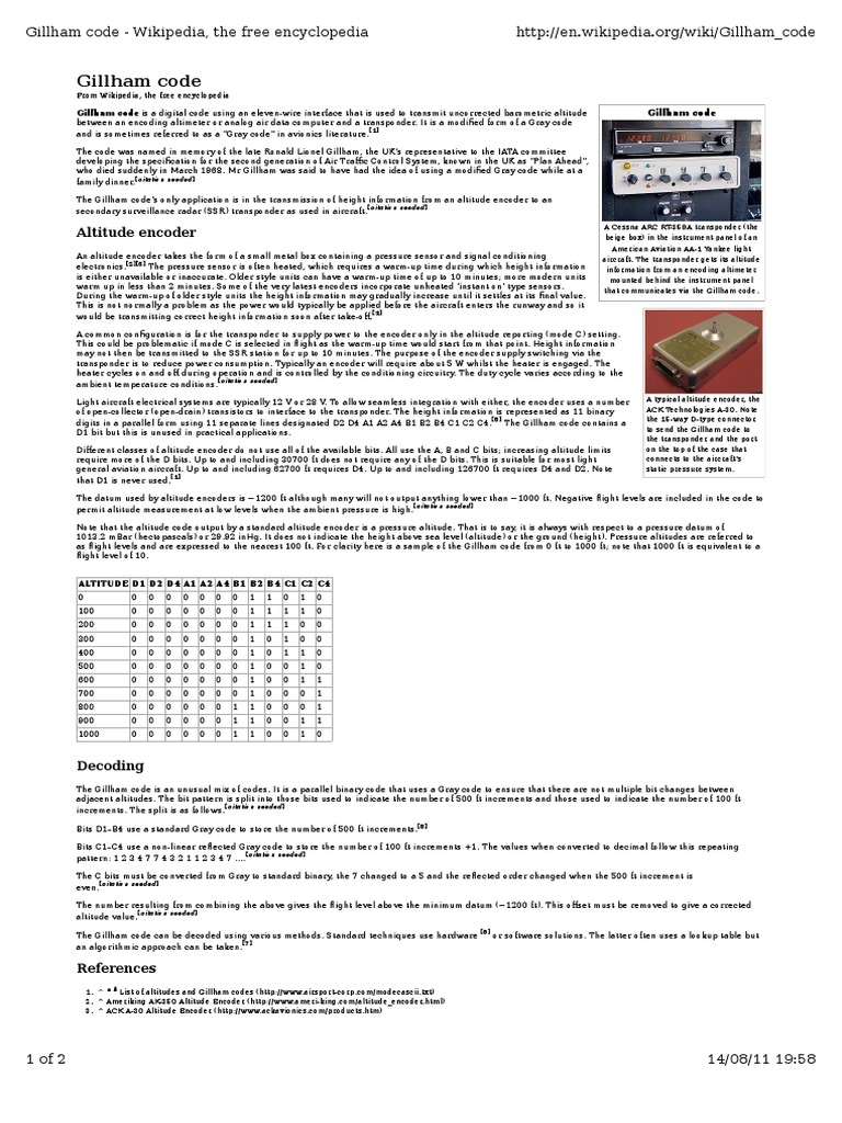 Gillham Code: Altitude Encoder | PDF | Information And Communications ...