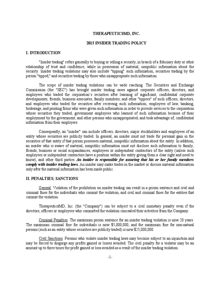 Therapeuticsmd, Inc. 2013 Insider Trading Policy | Download Free PDF ...