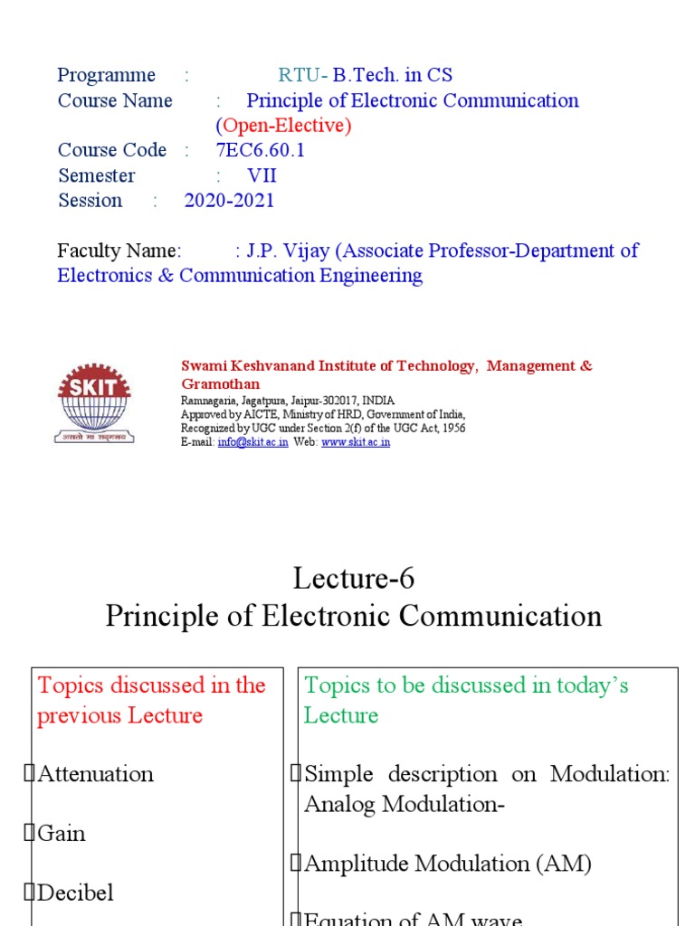 Principles of Electronic Communication Lecture on Amplitude Modulation | PDF | Modulation ...