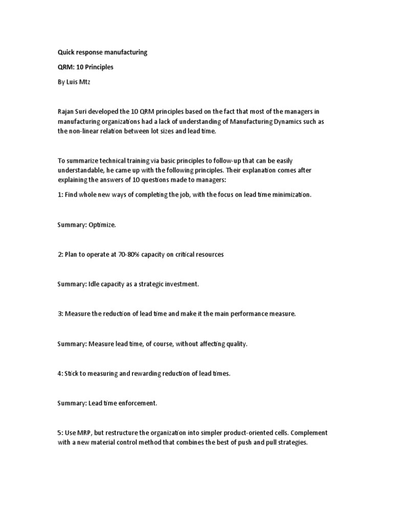 Quick Response Manufacturing | PDF