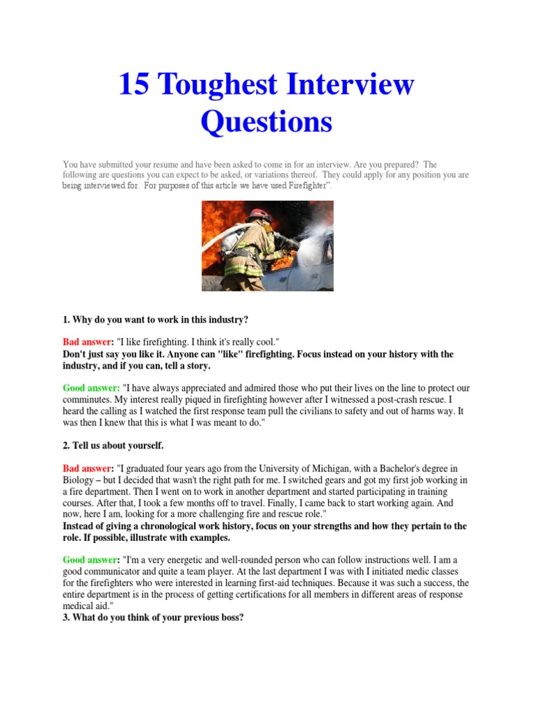 15 Toughest Interview Questions: Bad Answer | PDF | Salary