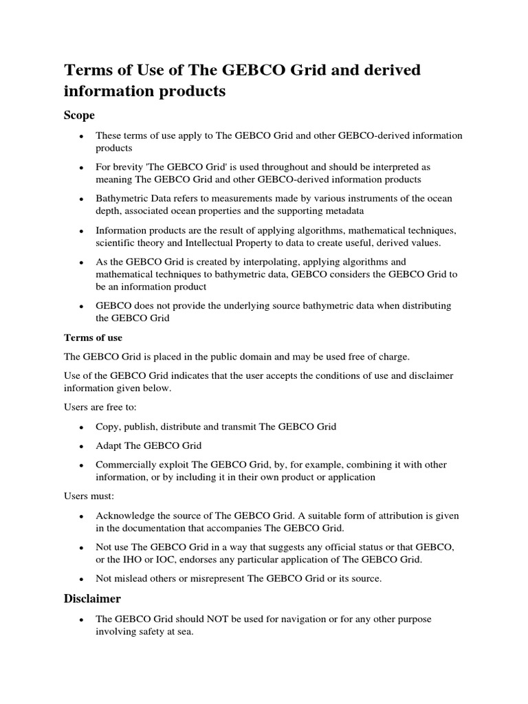 GEBCO Grid Terms of Use | PDF | Terms Of Service | Information