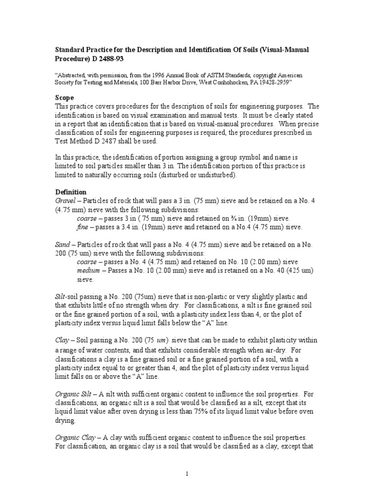 ASTM D2488-93 Lab - Visual - Classification PDF | PDF | Silt | Sand