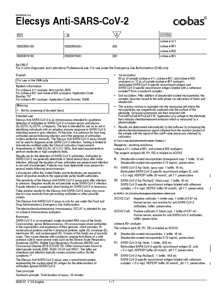 EUA Roche Elecsys Ifu PDF | PDF | Assay | Immunoassay