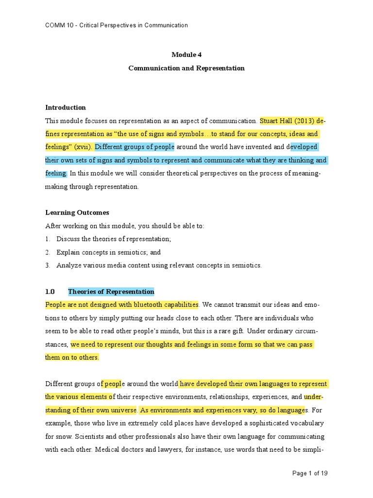 COMM 10 Module 4 - Communication and Representation (Final) | PDF ...