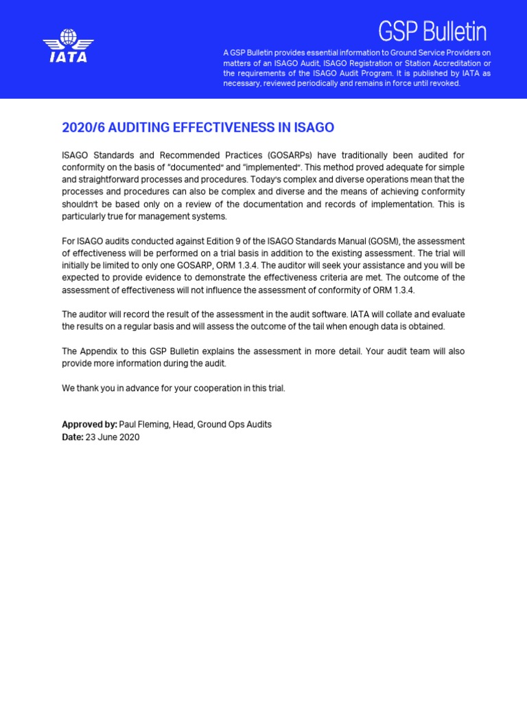 GSP Bulletin 2020 06 Auditing Effectiveness in Isago | PDF | Risk ...