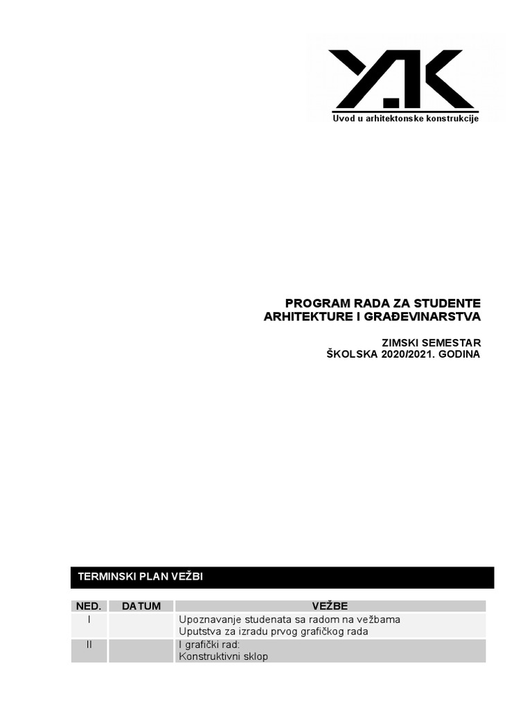 UVOD U ARHITEKTONSKE KONSTRUKCIJE Program 2020 | PDF