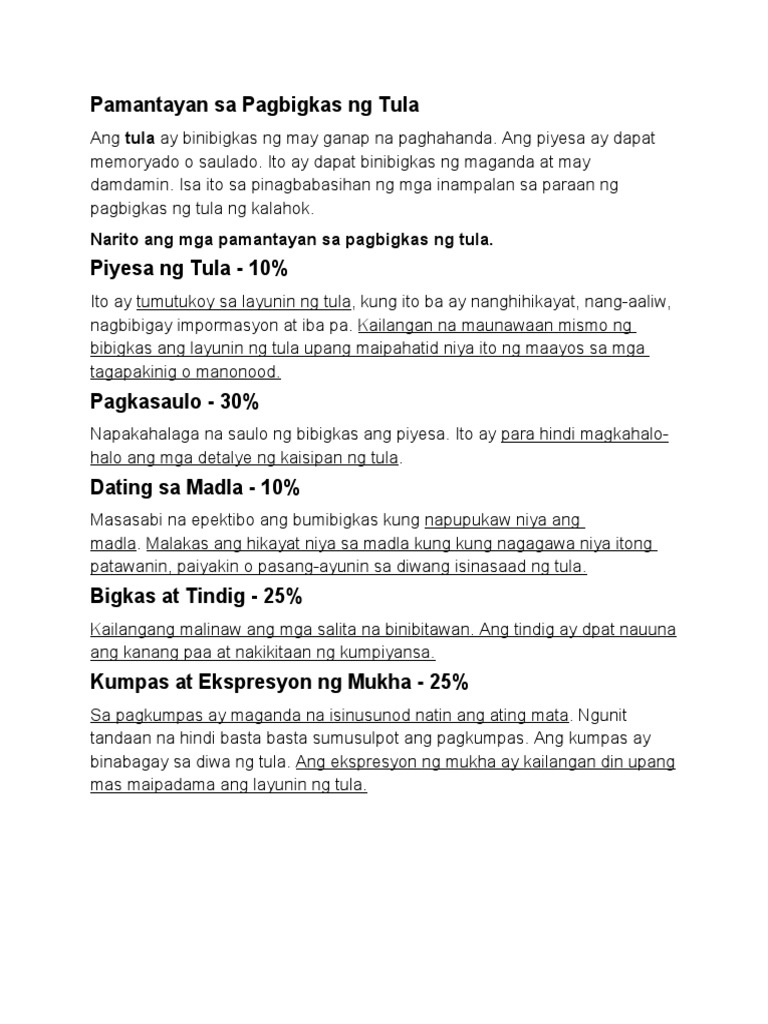Pamantayan Sa Pagbigkas NG Tula | PDF